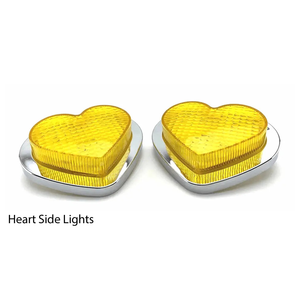Yellow LED Heart Shape Side Marker Indicators (Pair) - Tokyo Tom's
